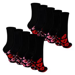 10 Paar Damen Poppy Fu&szlig;bett-Socken - Weiche, baumwollreiche, florale Alltagsocken