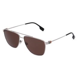 Burberry BE3141 | Herren-Sonnenbrille | Fassung: Vollrand, Pilot, Metall, Silber Gl&auml;nzend | Glasfarbe: Braun