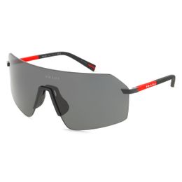Prada Linea Rossa 0PS B50S | Herren-Sonnenbrille | Fassung: Randlos, Geometrisch, Metall, Schwarz | Glasfarbe: Grau