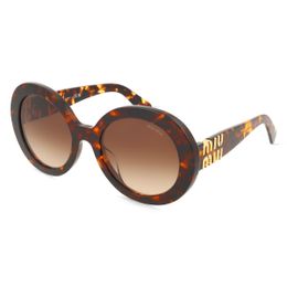 Miu Miu MU11YS | Damen-Sonnenbrille | Fassung: Vollrand, Rund, Acetat, Gelb Havanna | Glasfarbe: Braun Verlaufend