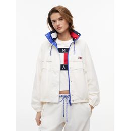 Windbreaker Tommy Jeans "TJW COLORBLOCK WINDBREAKER", Damen, Gr. L (42/44), ancient wei&szlig;, Web, Obermaterial: 100% Nylon, unifarben mit Farbeinsatz, normal, Jacken Windbreaker, Kunstfaser, elastische B&uuml;ndchen, verdeckter Rei&szlig;verschluss
