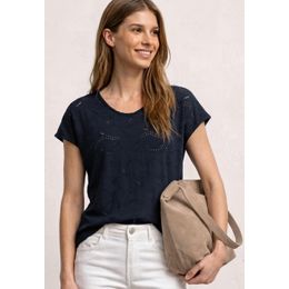 T-Shirt Street One, Damen, Gr. 34, shadowed navy, Web, 97% Baumwolle, 3% Elasthan, gemustert, comfort fit normal, V-Ausschnitt, normaler Saum, Shirts T-Shirt, mit Strukturmix