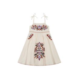 Minikleid RAFFYA "Kids Furla Smocked Panel Embroidered Dress M&auml;dchen", M&auml;dchen, Gr. 104, beige, 100% Baumwolle, Kleider Minikleid