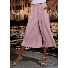 Culotte Lascana, Damen, Gr. 32/34, N-Gr, mauve, Obermaterial: 95% Polyester, 5% Elasthan, unifarben, Basic, Hosen Culotte, in weiter Form mit Plisseefalten