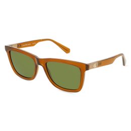 Calvin Klein CKJ24601S | Unisex-Sonnenbrille | Fassung: Vollrand, Quadratisch, Acetat, Gelb Dunkel | Glasfarbe: Gr&uuml;n