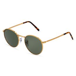 Ray-Ban RB 3637 NEW ROUND | Unisex-Sonnenbrille | Fassung: Vollrand, Panto, Metall, Gold | Glasfarbe: Gr&uuml;n
