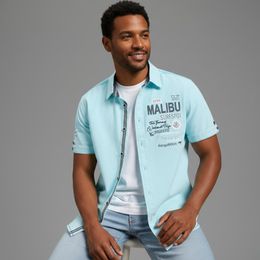 Kurzarmhemd Kangaroos, Herren, Gr. L, N-Gr, blau (aqua), Web, Obermaterial: 100% Baumwolle, comfort fit normal, Hemden, Kurzarm, f&uuml;r Casualmode und Streetwear, aus Baumwolle