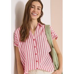 Kurzarmbluse Cecil, Damen, Gr. XL (44), glory rot, Web, 100% Leinen, gestreift, klassisch normal, V-Ausschnitt, B&uuml;ndchen, Blusen, aus Leinen