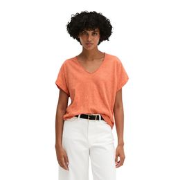 Marc O'Polo T-Shirt MARC O'POLO "aus Slub-Jersey", Damen, Gr. L, warm orange, Obermaterial: 100% Baumwolle, unifarben, Basic, loose fit, V-Ausschnitt, normaler Saum, Shirts T-Shirt