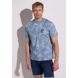 T-Shirt Street One MEN, Damen, Gr. L (42), beach blau, Web, 100% Baumwolle, gemustert, comfort fit normal, Rundhals, normaler Saum, Shirts T-Shirt, mit allover Print