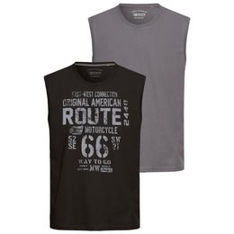 MAN'S WORLD Muscleshirt MAN'S WORLD, Herren, Gr. 3XL (64/66), schwarz (grau, schwarz), Single Jersey, Obermaterial: 100% Baumwolle, bedruckt, unifarben, Basic, regular fit, Rundhals, Shirts, &auml;rmellos, bedruckt, Rundhalsausschnitt, aus 100% Baumwolle