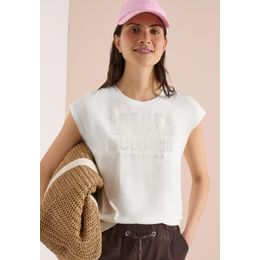 Rundhalsshirt Cecil, Damen, Gr. L (42), vanillewei&szlig;, Web, 50% Baumwolle, 50% Modal, bedruckt, comfort fit normal, Rundhals, normaler Saum, Shirts Rundhalsshirt, mit Wording