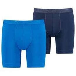 Langer Boxer Puma "Puma MEN SPORT MICROFIBER LONG BOXERS", Herren, Gr. L, blau (blau combo), Obermaterial: 88% Polyester, 12% Elasthan, normal, Unterhosen, mit Logo-Bund