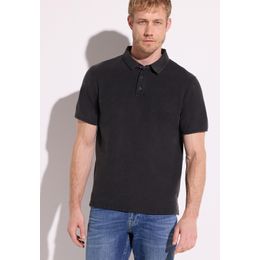 Poloshirt Street One MEN, Damen, Gr. L (42), schwarz ink blau, Web, 95% Baumwolle, 5% Elasthan, unifarben, comfort fit normal, hoch geschlossener Ausschnitt, normaler Saum, Shirts, mit grober Struktur