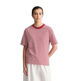 Marc O'Polo T-Shirt MARC O'POLO DENIM "aus Organic Cotton", Damen, Gr. L, dunkelrot, Obermaterial: 100% Baumwolle, gestreift, Basic, regular fit, Rundhals, normaler Saum, Shirts T-Shirt