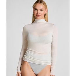 Hunkem&ouml;ller Pyjama HUNKEM&Ouml;LLER "super soft Turtleneck shirt with Cashmere", Damen, Gr. XL, beige, 85% Modal, 10% Kaschmirwolle, 5% Elasthan, Homewear-Sets Pyjama