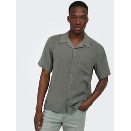 Only & Sons Kurzarmhemd ONLY & SONS "ONSLAURENCE RLX RESOR SS LINENBLEND NOOS", Herren, Gr. L, N-Gr, grau (castor gray), Web, Obermaterial: 55% Leinen, 45% Viskose, unifarben, relaxed fit normal, Hemden