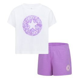 T-Shirt & Shorts Converse "CNVG FLORAL TEE & SHORT SET", M&auml;dchen, Gr. 7, grape fizz, Obermaterial: 60% Baumwolle, 40% Polyester, KOB Set-Artikel, zweiteilig, f&uuml;r Kinder