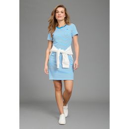 Shirtkleid Kangaroos, Damen, Gr. 36/38, N-Gr, schwarz, blau gestreift, Rippware, Obermaterial: 100% Baumwolle, gestreift, unifarben, Basic schmal ca. Mitte Oberschenkel, Rundhals, abgesteppte Kante, Kleider Shirtkleid, Basic Kleid im Doppelpack, f&uuml;r Casualmode und Streetwear
