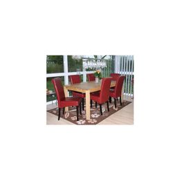 MCW 6er-Set Esszimmerstuhl Lecce II, Leder ~ rot, dunkle Beine