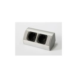kalb 2-fach Ecksteckdosenleiste zur Montage, 2x 230V Steckdose, Anschlusskabel ohne Stecker, silber/schwarz