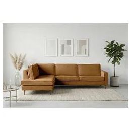 Ecksofa Home Affaire "Pinto Skandi, 290 cm, Chenille, Struktur, Ottomane links / rechts", brick rot, B:290cm H:89cm T:217cm, 100% Polyester, Sofas, Ecksofa, mit Keder, Massivholzf&uuml;&szlig;e Eiche ger&auml;uchert, Wellenunterfederung