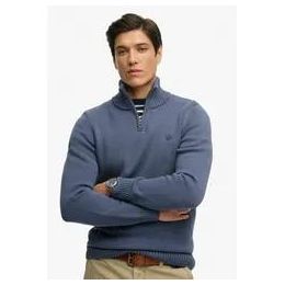 Strickpullover Superdry "COTTON KNIT HENLEY", Herren, Gr. XL, soft navy, Strick, Obermaterial: 100% Baumwolle, unifarben, slim fit h&uuml;ftlang, Rundhals, Rippb&uuml;ndchen, Pullover Strickpullover