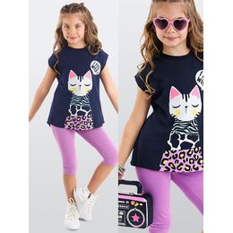 Denokids 2tlg. Outfit "Jungle Cat" in Dunkelblau/ Lila - 65% | Gr&ouml;&szlig;e 128 | Kinder-oberteile