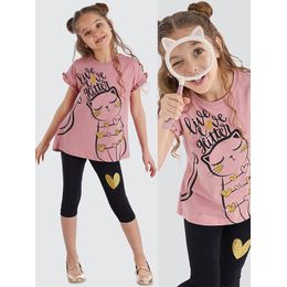Denokids 2tlg. Outfit "Love Cats" in Rosa/ Schwarz - 61% | Gr&ouml;&szlig;e 134 | Kinder-oberteile