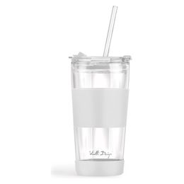 Vialli Design Thermoglas mit Trinkhalm in Wei&szlig; - 600 ml - 12% | Damen-outdoor-ausruestung