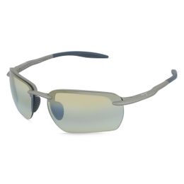 Maui Jim MJ0336S | Unisex-Sonnenbrille | Fassung: Randlos, Geometrisch, Kunststoff, Grau | Glasfarbe: Gr&uuml;n