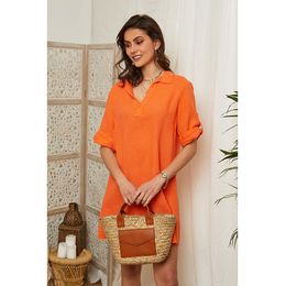 Lin Passion Leinen-Kleid in Orange - 73% | Gr&ouml;&szlig;e 38/40 | Damen-kleider