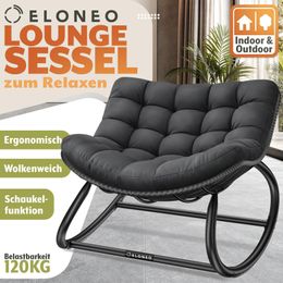 ELONEO Schaukelstuhl Outdoor XXL, ergonomischer Schaukelsessel mit Premium Sitzpolster f&uuml;r drinnen & drau&szlig;en, Balkonsessel, wetterfester Loungesessel Outdoor, rutschfest, bis 120kg, Schwarz, ohne Hocker