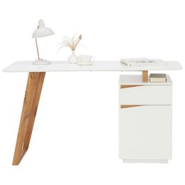 Livetastic Schreibtisch, Wei&szlig;, Eiche, Holz, Holzwerkstoff, Eiche, massiv, 1 Schublade(n) Schubladen, rechteckig, U-Form, 45-60x76x140 cm, Arbeitszimmer, Schreibtische, B&uuml;rotische