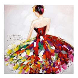 Monee &Ouml;lgem&auml;lde Dame mit buntem Kleid, Mehrfarbig, Holz, Textil, Tanne, massiv, rechteckig, 60x60 cm, handgemalt, Keilrahmen, Bilder und Zubeh&ouml;r, Wandbilder, &Ouml;lgem&auml;lde
