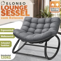 ELONEO Schaukelstuhl Outdoor XXL, ergonomischer Schaukelsessel mit Premium Sitzpolster f&uuml;r drinnen & drau&szlig;en, Balkonsessel, wetterfester Loungesessel Outdoor, rutschfest, bis 120kg, Grau, ohne Hocker