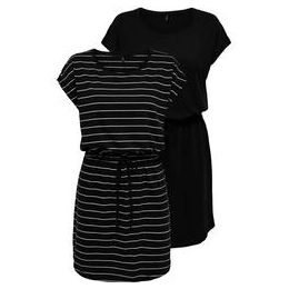 Shirtkleid Only "ONLMAY LIFE S/S DRESS 2 PACK CS JRS", Damen, Gr. XL (42), N-Gr, schwarz-wei&szlig; (schwarz pack:schwarz stripe cloud dancer), Jersey, Obermaterial: 100% Baumwolle, gestreift, regular fit kurz, Rundhals, Kleider Shirtkleid, Baumwolle, regular fit, Rundhals
