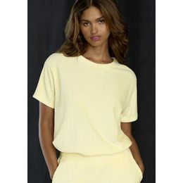 Buffalo T-Shirt hellgelb Gr. 48/50 f&uuml;r Damen. Rundhals und Markenlabel. Loose Fit. Nachhaltig.