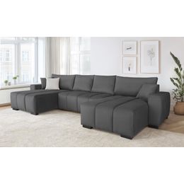 Wohnlandschaft Home Affaire "Bello U-Form, B: 347 cm", schwarz, B:347cm, 100% Polyester, Sofas, Wohnlandschaft, Bettfunktion, Bettkasten & 2 Zierkissen, Federkern