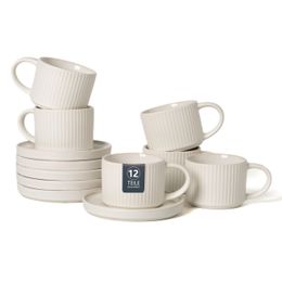 Espressotasse OTTO HOME "Ylvii, 12er Set, bestehend aus 6 Tassen + 6 Untertassen", reactive wei&szlig;, H:4,8cm &Oslash;:6,2cm, Steinzeug, Trinkgef&auml;&szlig;e, Espressotasse, f&uuml;r 6 Personen, sp&uuml;lmaschinenfest und mikrowellengeeignet, 90 ml