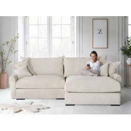 Ecksofa Home Affaire "Finca XXL L-Form, B: 247 cm", cream, B:247cm T:187cm, 100% Polyester, Sofas, Ecksofa, 4 Zierkissen, Mega-Sofa, in Cord oder Chenille-Struktur, Federkern