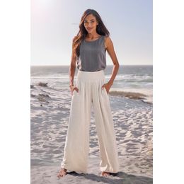 Leinenhose French Connection, Damen, Gr. 52/54, N-Gr, beige meliert, Web, Obermaterial: 80% Viskose, 20% Leinen, meliert, unifarben, Basic, figurumspielend lang, Hosen, mit gerafftem Bund, weite Palazzohose f&uuml;r den Sommer