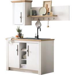 K&uuml;che OTTO HOME "KS-Westminster", wei&szlig; (k&uuml;che: wei&szlig;, korpus: pinie wei&szlig;, arbeitsplatte: eiche wotanfarben), B:186cm T:60cm, Komplettk&uuml;chen-Sets, Breite 186 cm, ohne E-Ger&auml;te