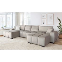 Wohnlandschaft Home Affaire "Bello U-Form, B: 347 cm", taupe, B:347cm, 100% Polyester, Sofas, Wohnlandschaft, Bettfunktion, Bettkasten & 2 Zierkissen, Federkern
