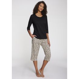 Capri-Pyjama Vivance Dreams, Damen, Gr. 36/38, creme, schwarz, gemustert, Single Jersey, Obermaterial: 100% Baumwolle, gemustert, Basic, Basic 3/4-L&auml;nge, Rundhals, eingesetzt, Homewear-Sets, mit sch&ouml;nem Animalprint