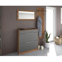 borchardt M&ouml;bel Garderoben-Set BORCHARDT M&Ouml;BEL "Oliva, Schuhschrank, Spiegel, Garderobenpaneel", grau (eichefarben graphit), Holzwerkstoff, Kastenm&ouml;bel-Sets