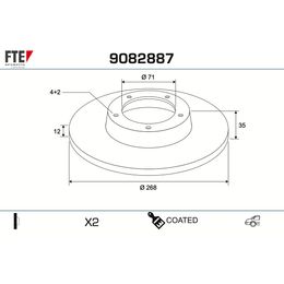 FTE Automotive FTE Bremsscheibe 9082887 Hinterachse voll 268mm 12mm f&uuml;r DS