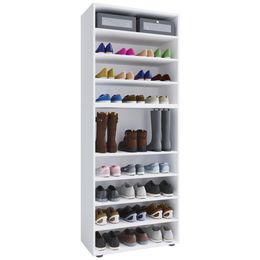 Mid.you Schuhregal, Wei&szlig;, Holzwerkstoff, 9 F&auml;cher, 70x183x37 cm, Garderobe, Schuhaufbewahrung, Schuhregale