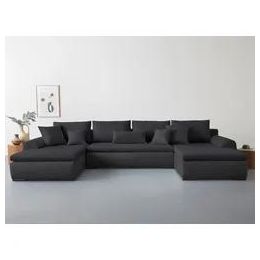 Wohnlandschaft Home Affaire "Win U-Form, B: 366 cm - OTTO. Verl&auml;ssliche Qualit&auml;t.", schwarz (anthrazit, schwarz), B:366cm H:85cm T:176cm, 100% Polyester, Sofas, Wohnlandschaft, Bettfunktion, Bettkasten & 5 Zierkissen, Topseller