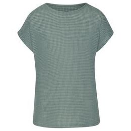 Kurzarmshirt Vivance "aus b&uuml;gelfreiem Waffelstrick", Damen, Gr. 40/42, braun (eukalyptus), Strick, Obermaterial: 64% Polyester, 34% Viskose, 2% Elasthan, transparent, unifarben, bequem, Rundhals, Shirts